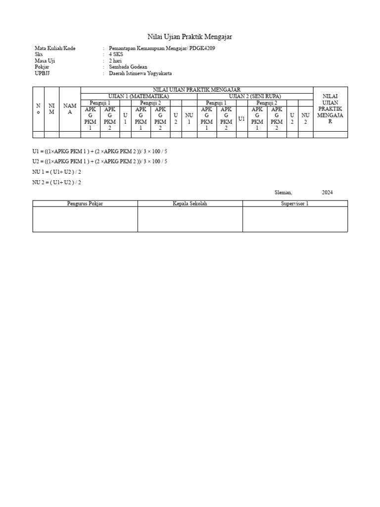 Lampiran 10 Nilai Ujian Praktik Mengajar | PDF