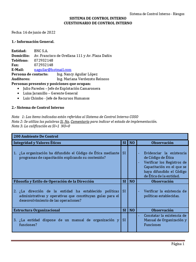 Riesgo Inherente - Ejemplo | Descargar gratis PDF | Auditoría ...