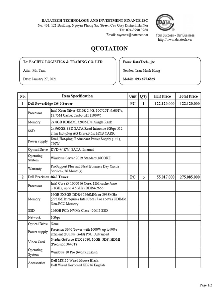 DataTech Quotation - 27012021 - Server&Workstation 1.2 | Download Free ...