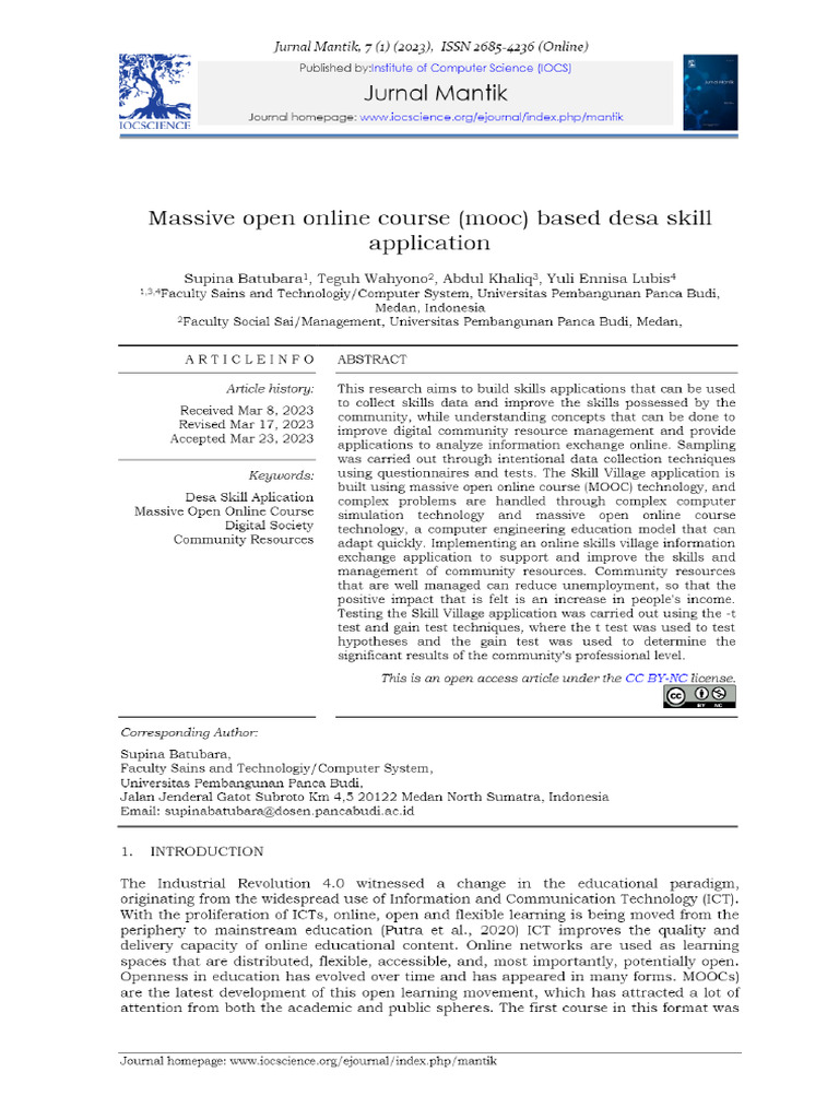 View of Massive Open Online Course (Mooc) Based Desa Skill Application ...