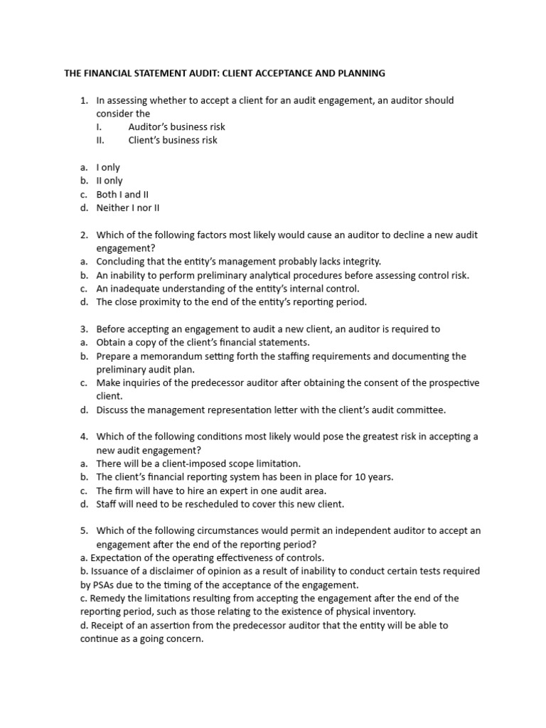 Audit Client Acceptance and Planning Guide | PDF | Audit | Financial Audit