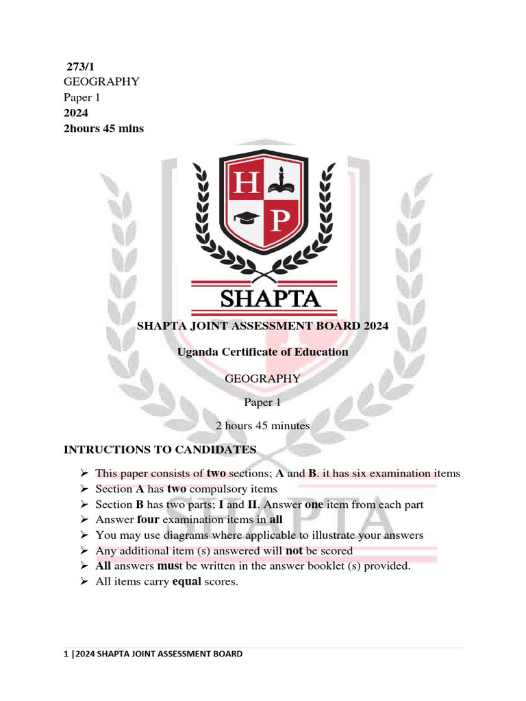 Shapta Uce Geography 2024 4 | Download Free PDF | Uganda | Economies
