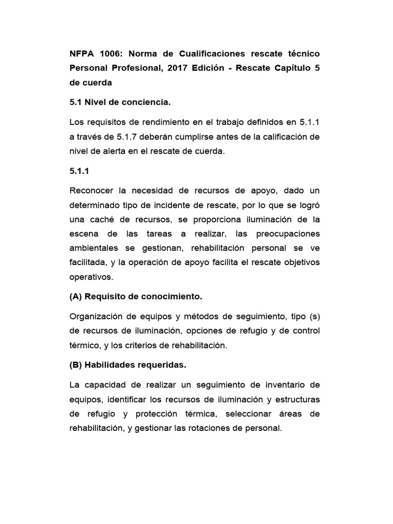 NFPA 1006 Rescate Capítulo 5 de Cuerda | PDF | Cuerda | Helicóptero