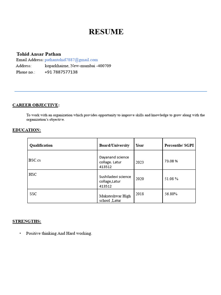 Tohid Ansar Pathan (Resume) 2-1 | PDF