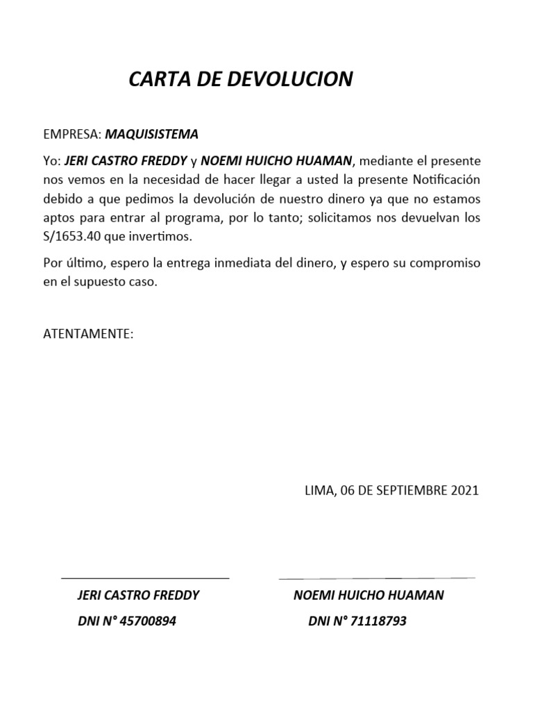 Carta de Devolucion | PDF