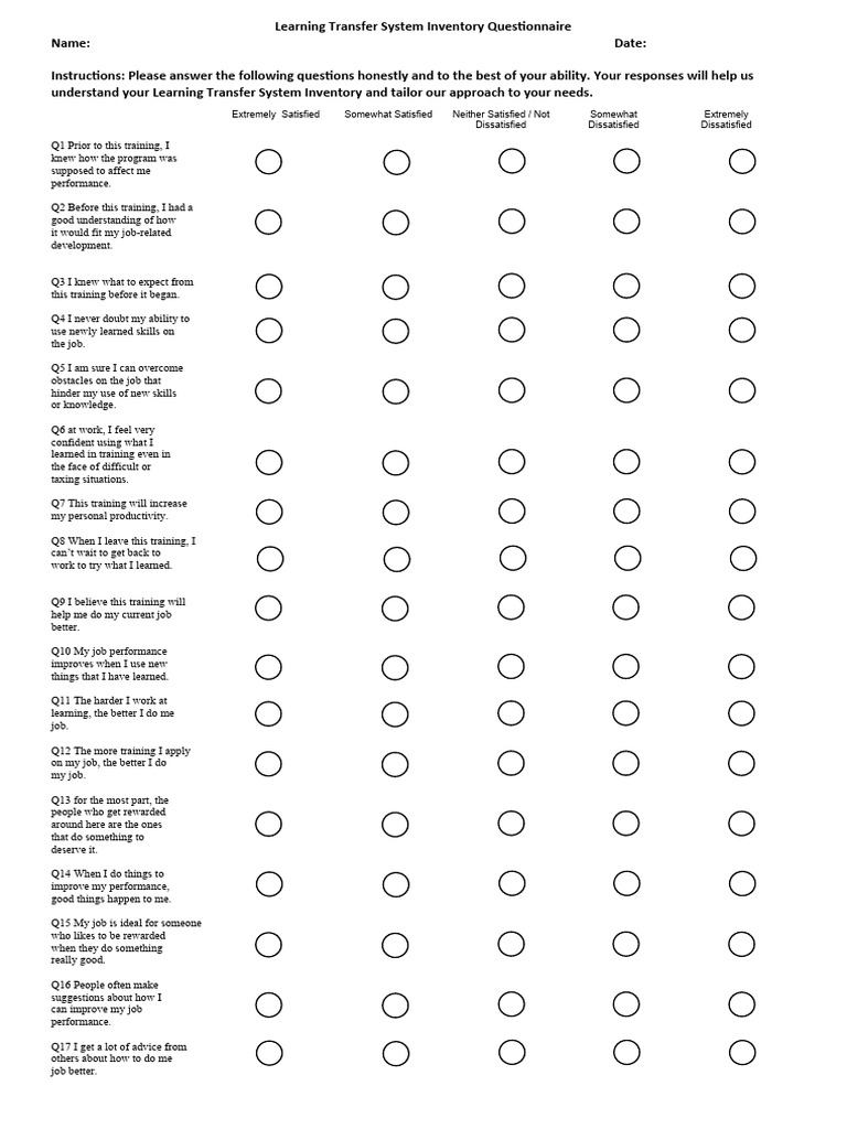 Learning Transfer System Inventory Questionnaire | PDF | Learning | Behavioural Sciences
