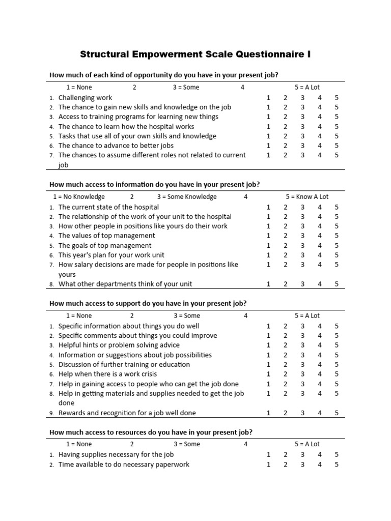 Structural Empowerment Scale Questionnaire | PDF | Empowerment | Knowledge