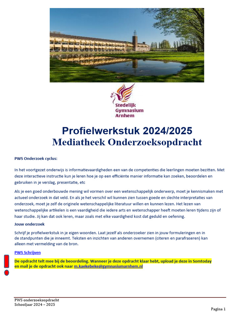 PWS Mediatheekopdracht 2024 2025 Leerlingen | PDF