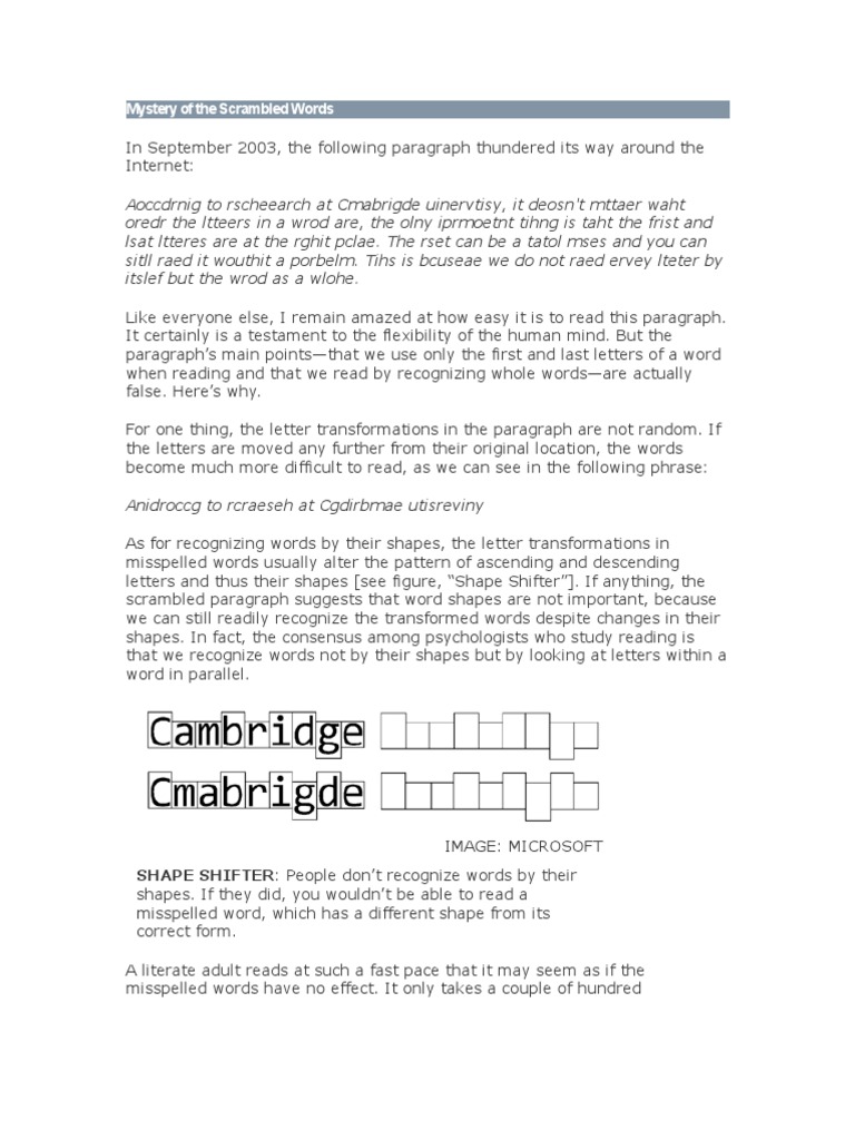 Mystery of The Scrambled Words | PDF | Neuroscience | Psychological ...