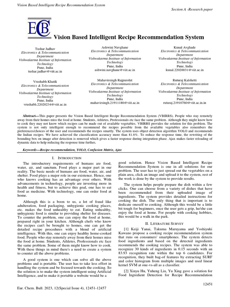 Vision Based Intelligent Recipe Recommendation System Download Free Pdf Deep Learning No Sql