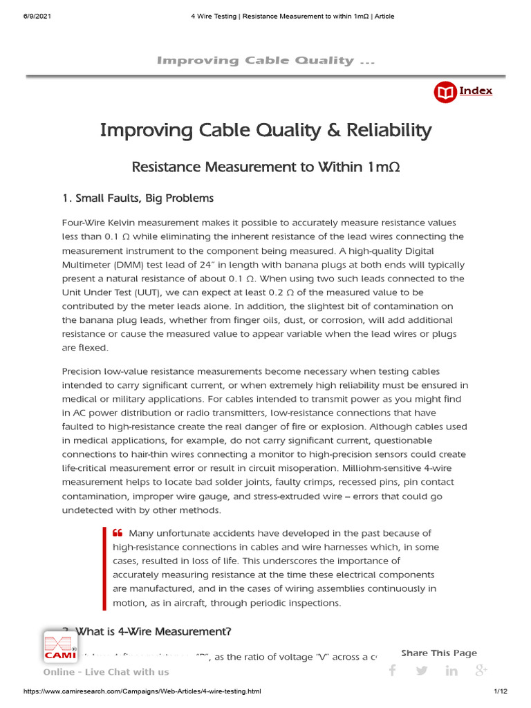 4 Wire Testing - Resistance Measurement to within 1mΩ - Article | PDF ...