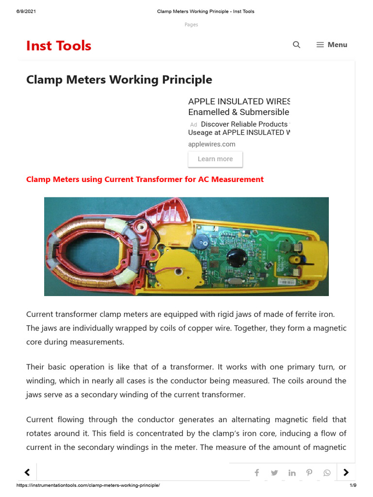 Clamp Meters Working Principle - Inst Tools | PDF | Transformer ...