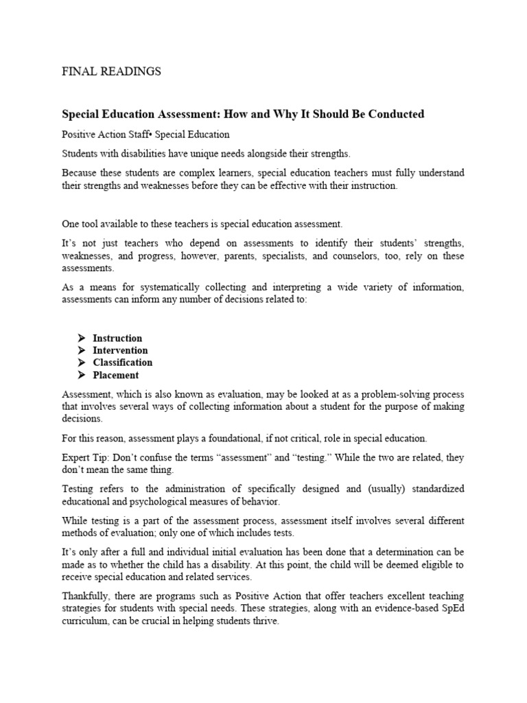 1.1 Final Readings | PDF | Educational Assessment | Special Education