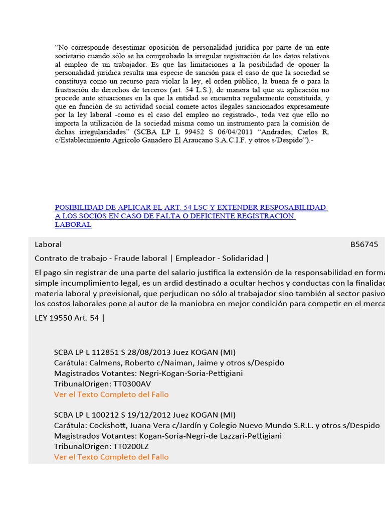 Fallos Laborales Varios | PDF | Apelación | Caso de ley
