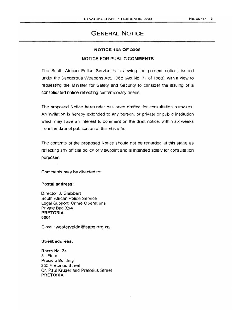 Dangerous Weapons Act - Regulations - Draft | PDF | Police | Controlled Substances Act