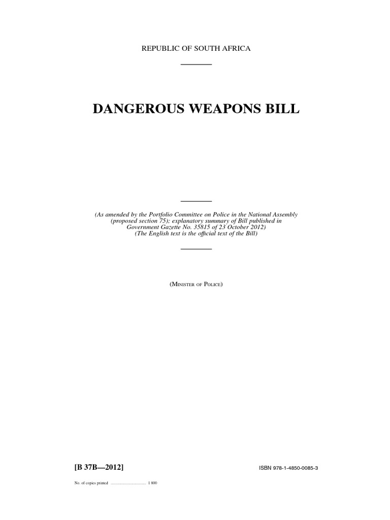 Dangerous Weapons Bill - 2013 | PDF | Justice | Crime & Violence