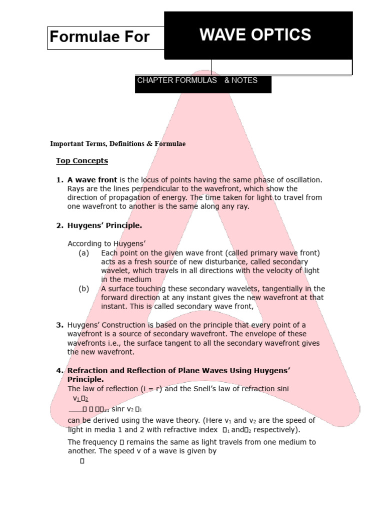 Wave Optics Notes | PDF | Polarization (Waves) | Waves