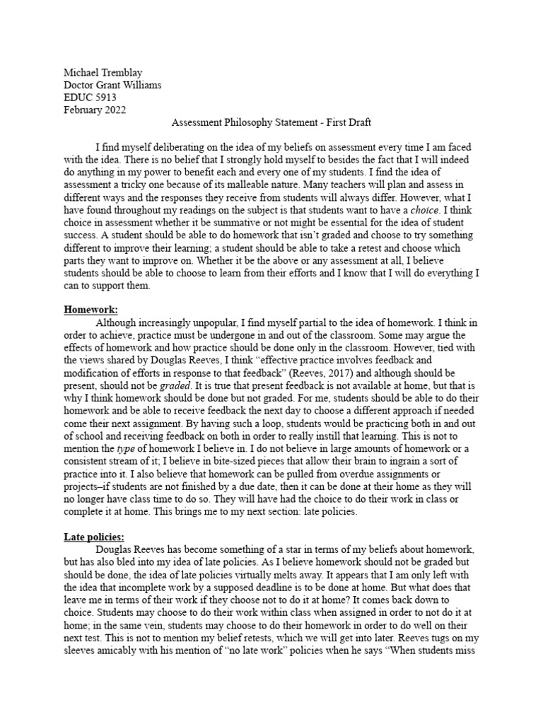 Philosophy Statement | PDF | Educational Assessment | Learning