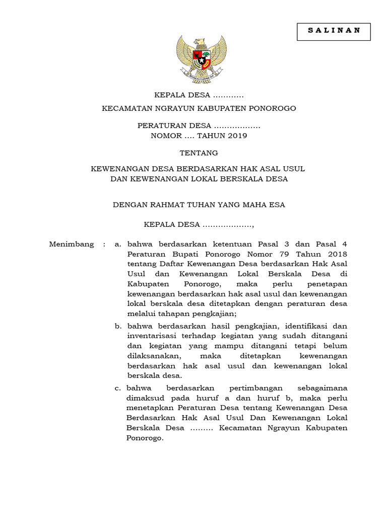 Contoh Perdes Kewenangan | PDF