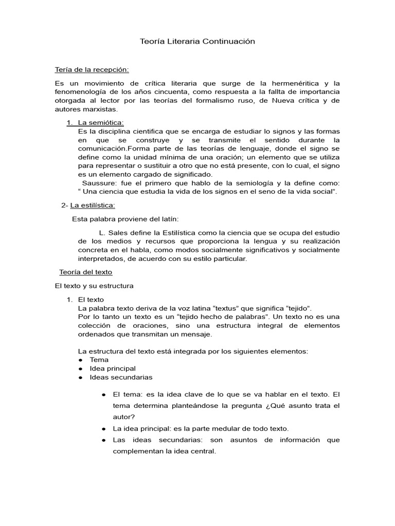 Teor-A Literaria Continuaci-N | PDF | Semiótica | Retórica