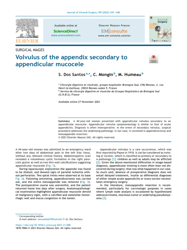Volvulus of The Appendix | PDF | Causes Of Death | Gastroenterology