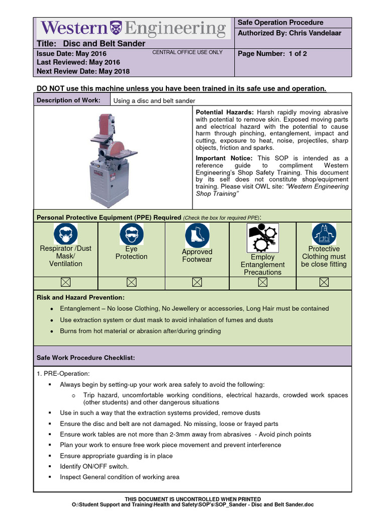Sop Sander Disc and Belt Sander | PDF | Abrasive | Personal Protective Equipment