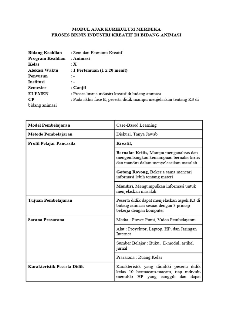 RPP Case-Based Learning Fiks | PDF | Seni | Komputer