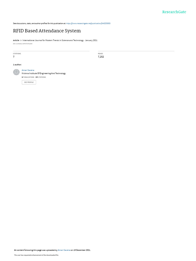 RFID Based Attendance System | PDF | Radio Frequency Identification ...