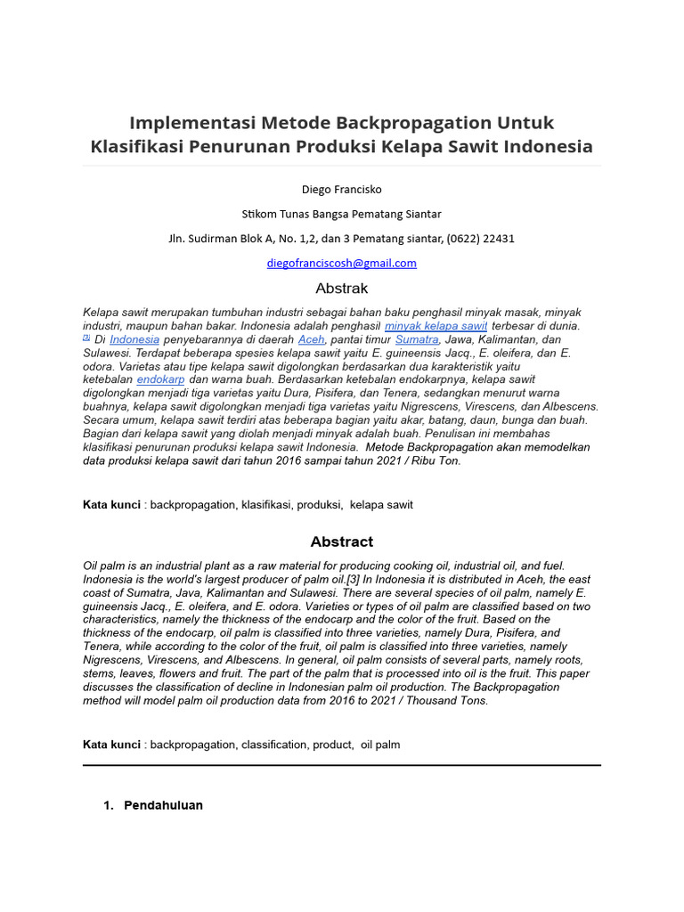 Implementasi Metode Backpropagation Untuk Klasifikasi Penurunan Produksi Kelapa Sawit Indonesia ...