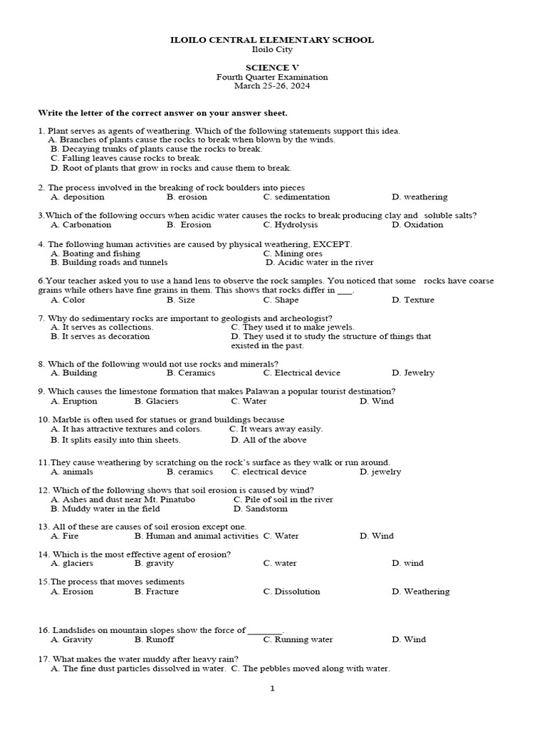 SCIENCE Pre Final Exam PDF Erosion Rock Geology 