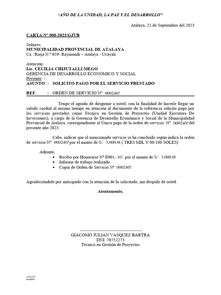 Cartan°004-2023-Gjvb - Pago Julio | PDF