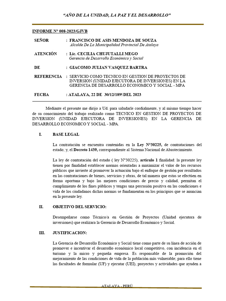 Informe N°006-2023-Gjvb - Pago Agosto | Descargar gratis PDF | Inversiones