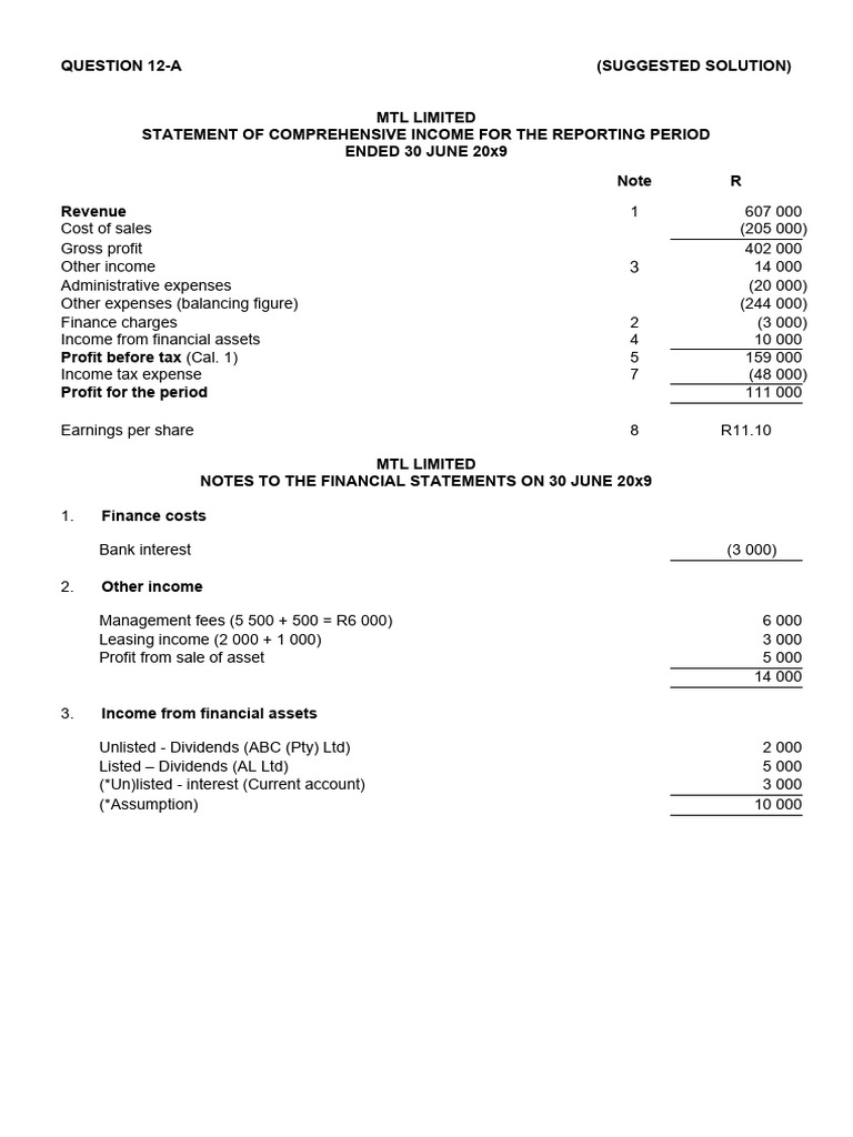 Unit 12-Question 12-A Sol (2023) | PDF | Income | Expense