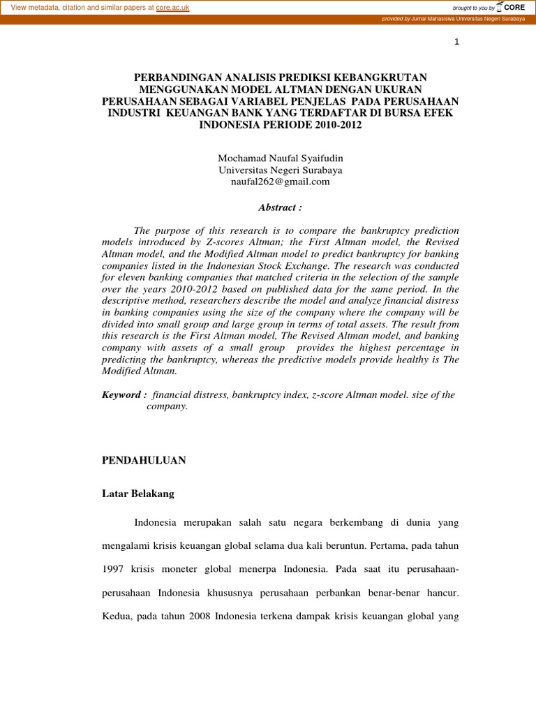 Metode Altman Z score | PDF