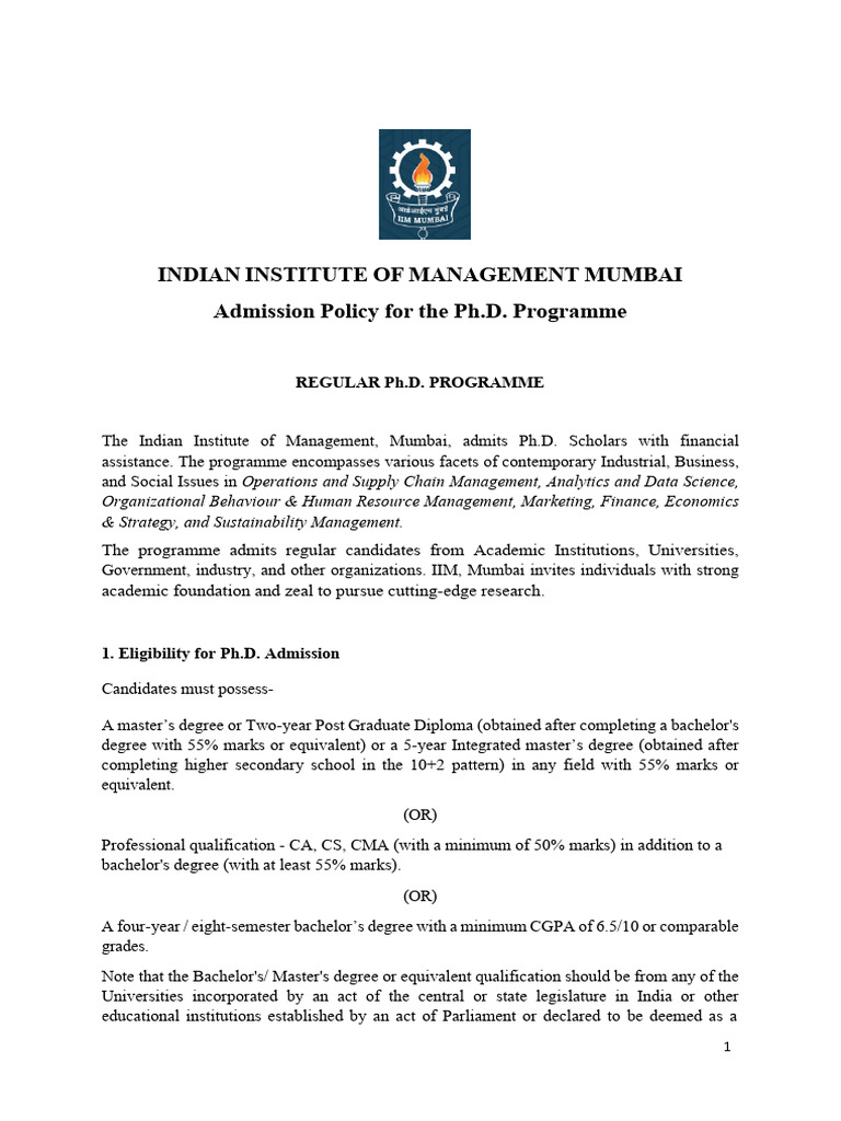 PhD-IIM-Mumbai | PDF | Academic Degree | Doctor Of Philosophy