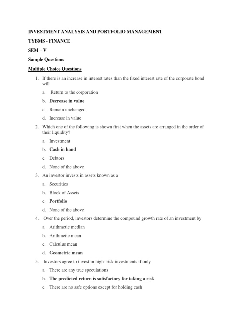 Iapm Fin Tybms Sem V | PDF | Investing | Risk