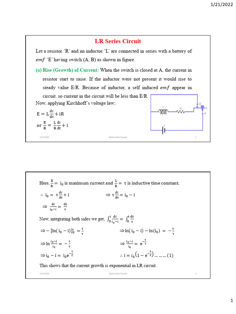 LR Circuit | PDF | Electrical Network | Series And Parallel Circuits