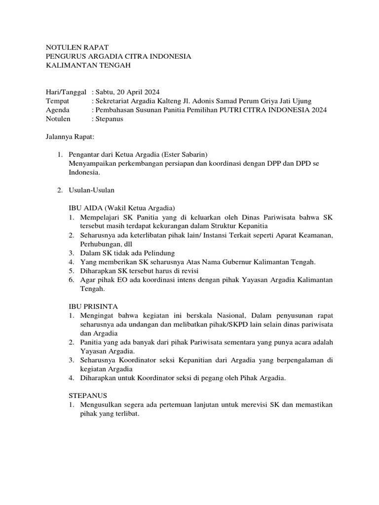 NOTULEN RAPAT PANITIA | PDF