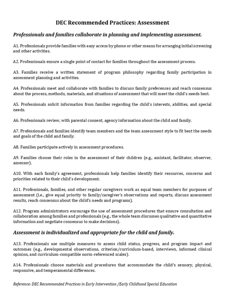 DEC Recommended Practices - Assessment | Download Free PDF | Evaluation ...