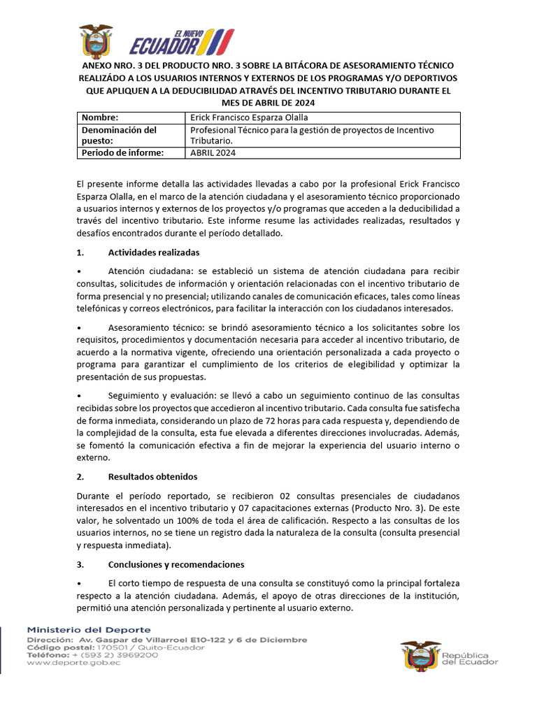 Anexo 3 - Bitácora Mensual - Abril (1) - Signed | PDF Anexo 3 - Bitácora Mensual - Abril (1) - Signed | PDF