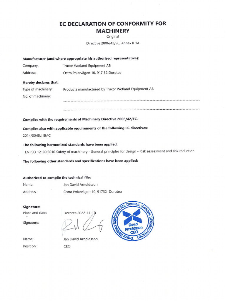 EC Declaration of Conformity TRUXOR | PDF