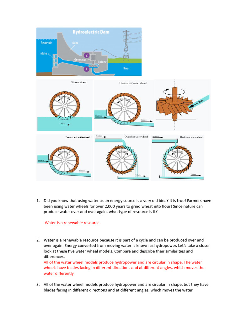 Water Wheel Work Sheet 1 Answers | PDF | Hydroelectricity | Energy ...
