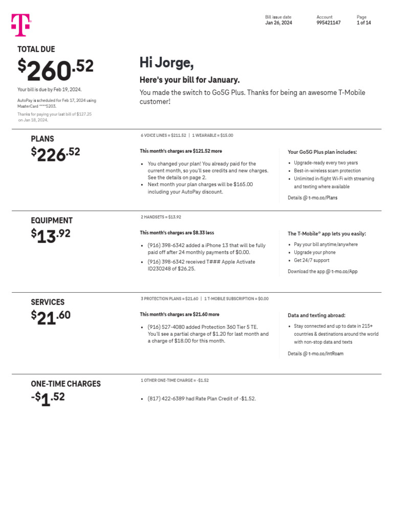 Detailed Bill Jan 2024 | PDF | Fee | T Mobile Us