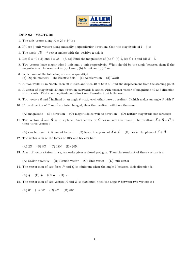 DPP 02 PDK | PDF | Euclidean Vector | Angle