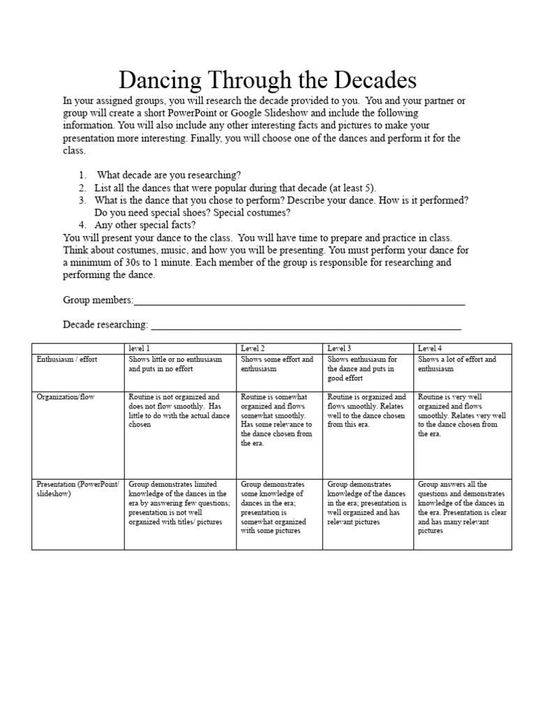 Dancing Through The Decades | PDF | Language Arts & Discipline
