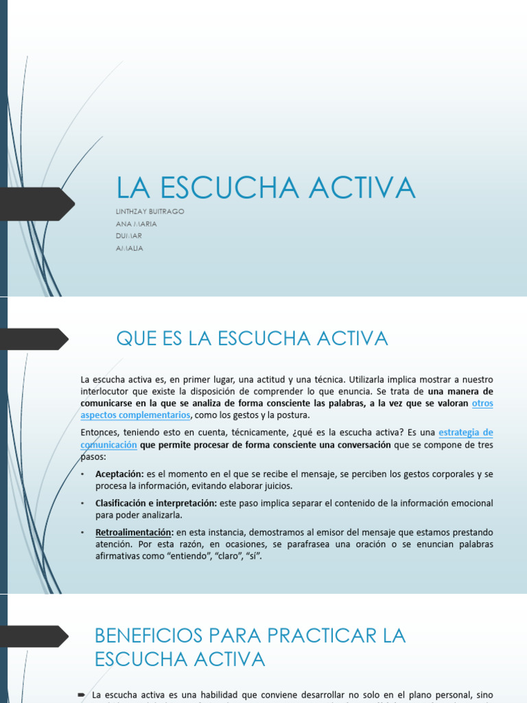 LA ESCUCHA ACTIVA | PDF | Comunicación | Conceptos psicologicos