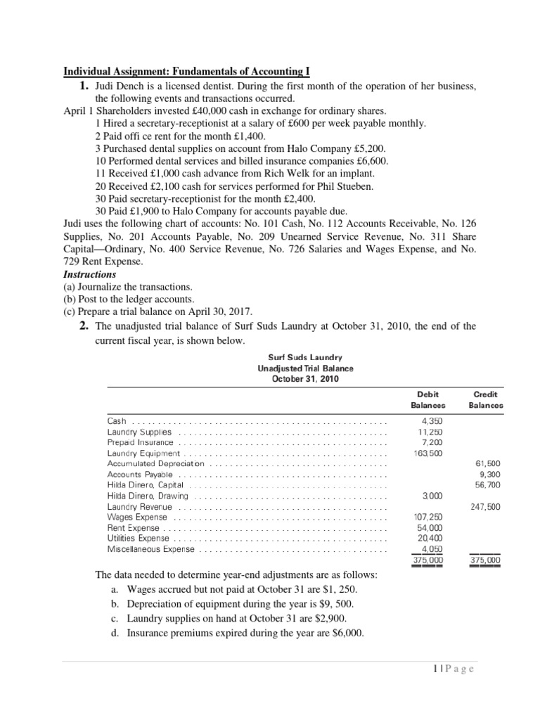 Individual Assignment Fundamentals of Acct ch-2 | PDF | Debits And ...