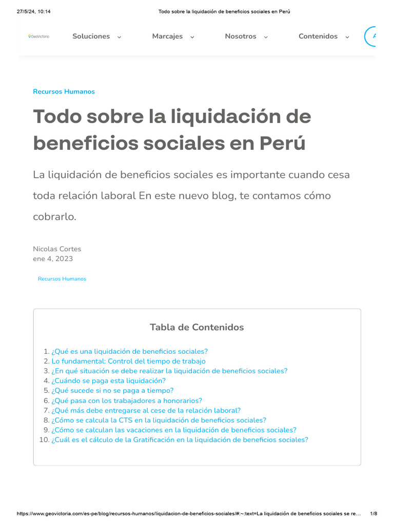 Todo Sobre La Liquidación de Beneficios Sociales en Perú | PDF | Salario | Liquidación