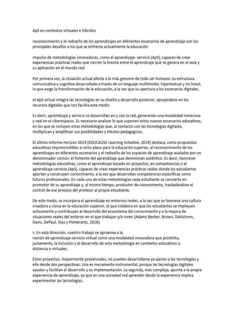 ApS en Contextos Virtuales e Híbridos | PDF | Sevicio de aprendizaje ...