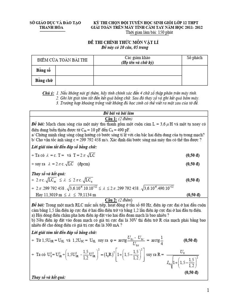 Dethi MTCT L12 ThanhHoa 2012 Vatly | PDF